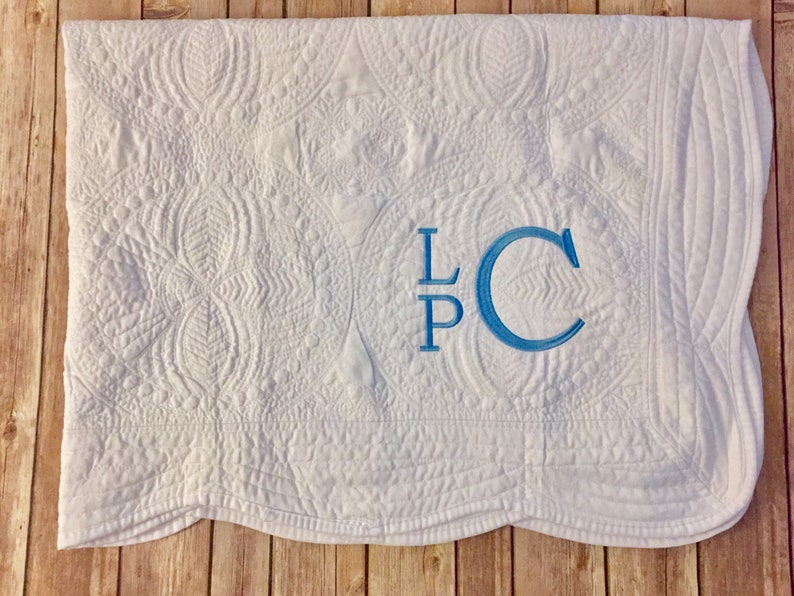 WHITE personalized baby quilt Cotton blanket Monogrammed | Etsy