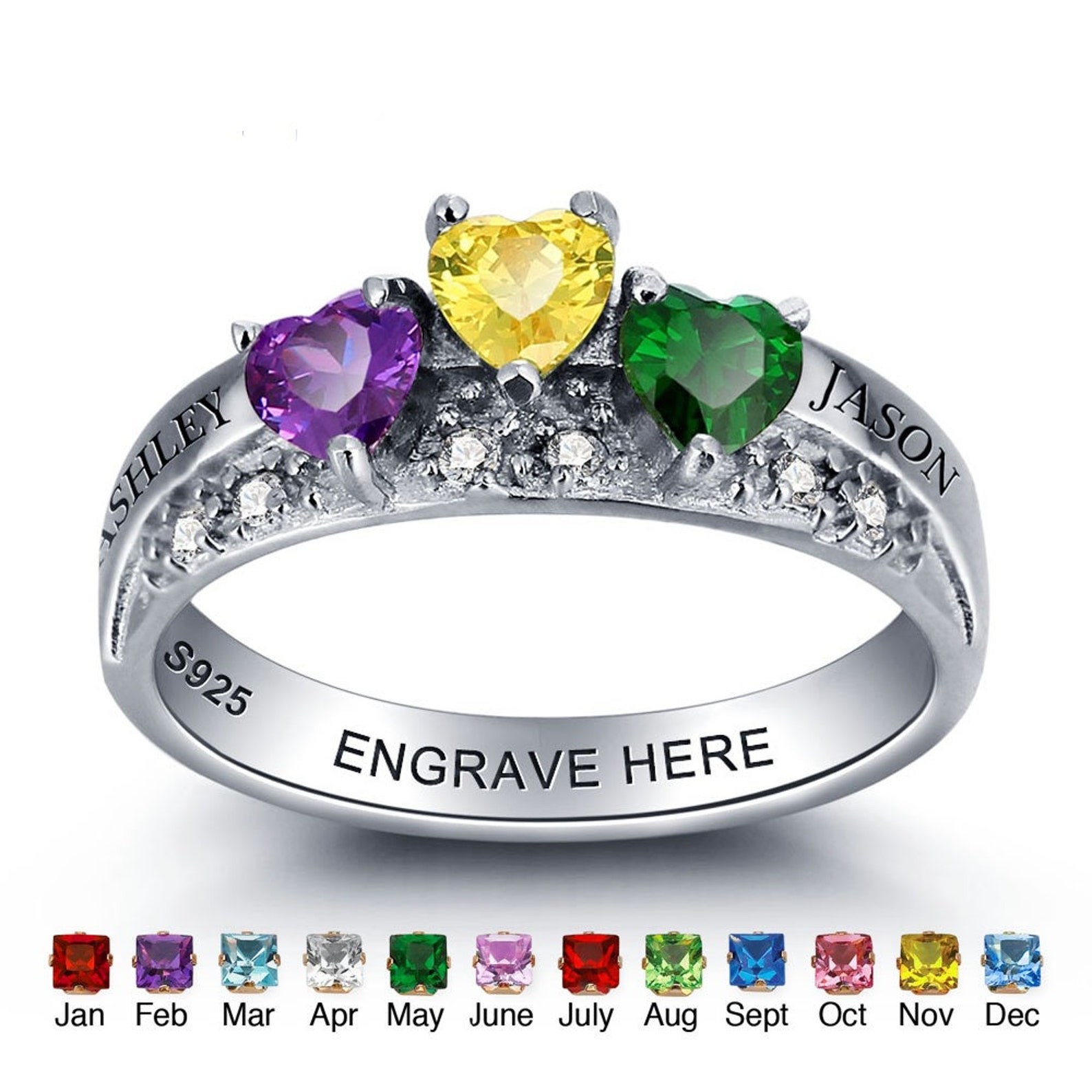 Birthstone Ring, Sterling Silver Personalized Engravable Ring ...