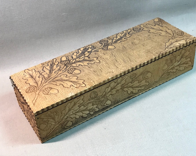 L F Grammes & Sons Allentown PA Wizard Pyrography Wood Box Oak Leaves ...