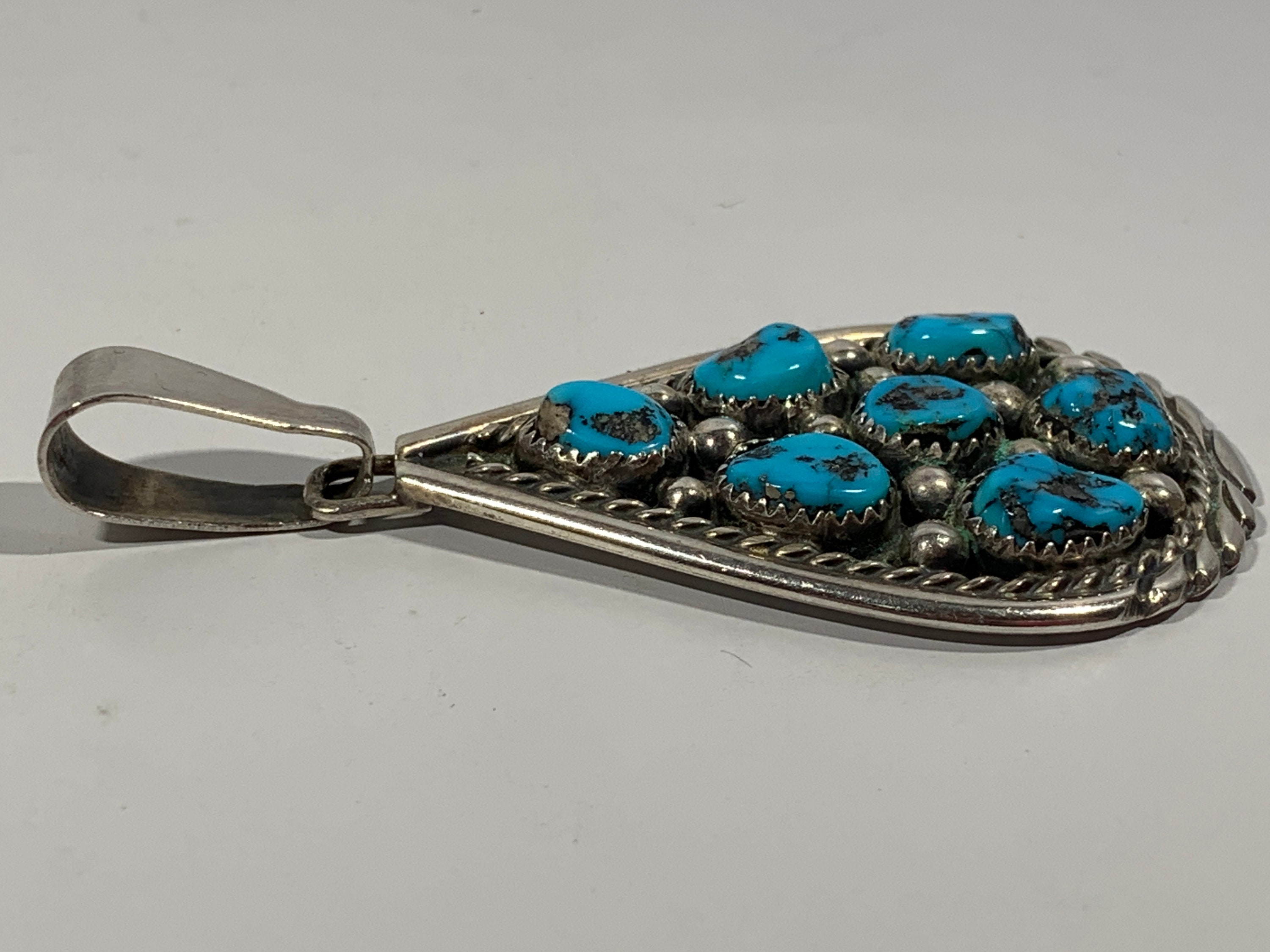 Tommy Moore Navajo Silversmith Sterling and Turquoise Pendant | Etsy