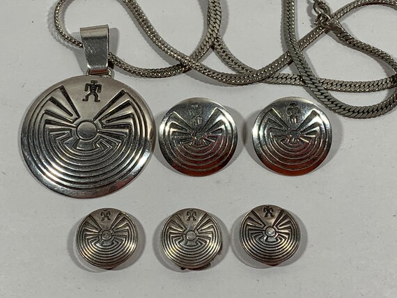 Sterling Man in Maze Pendant and Earrings Set with Bu… - Gem