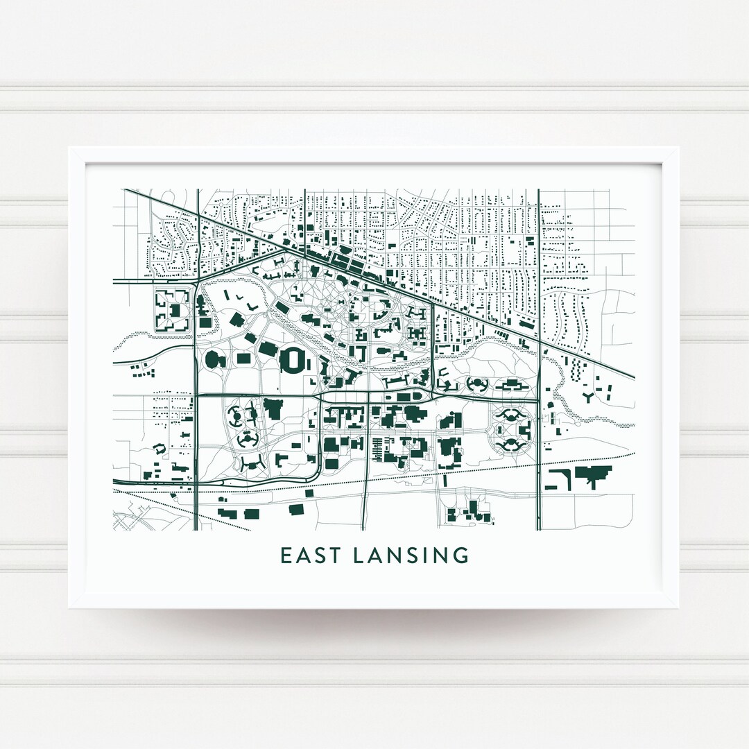 EAST LANSING MICHIGAN Map Print / College Town Map Gifts - Etsy