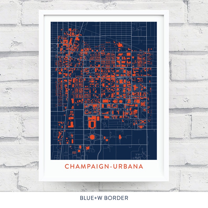 CHAMPAIGN-URBANA ILLINOIS Map Poster / College Town Map Gifts - Etsy