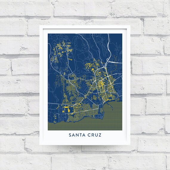 SANTA CRUZ CA Map Print / College Town Map Gifts | Etsy