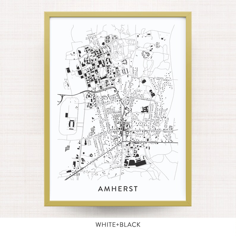AMHERST MASSACHUSETTS Map Poster / College Town Map Gifts | Etsy