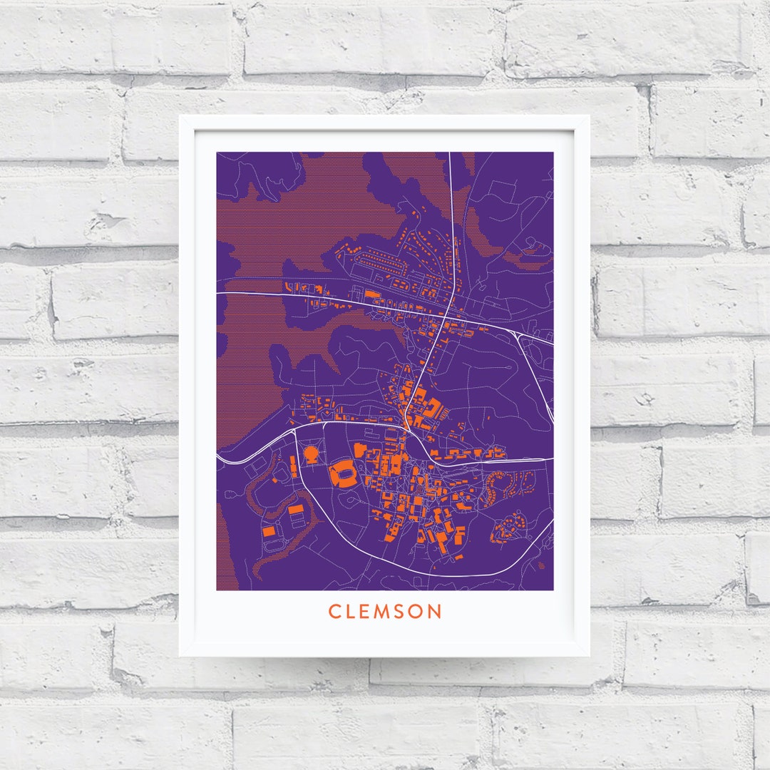 CLEMSON SOUTH CAROLINA Map Print / College Town Map Gifts - Etsy