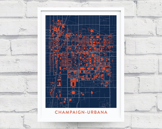 CHAMPAIGN-URBANA ILLINOIS Map Poster / College Town Map Gifts - Etsy