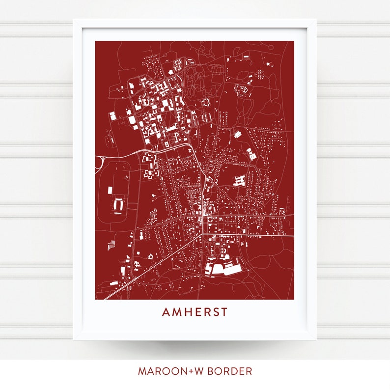 AMHERST MASSACHUSETTS Map Poster / College Town Map Gifts | Etsy