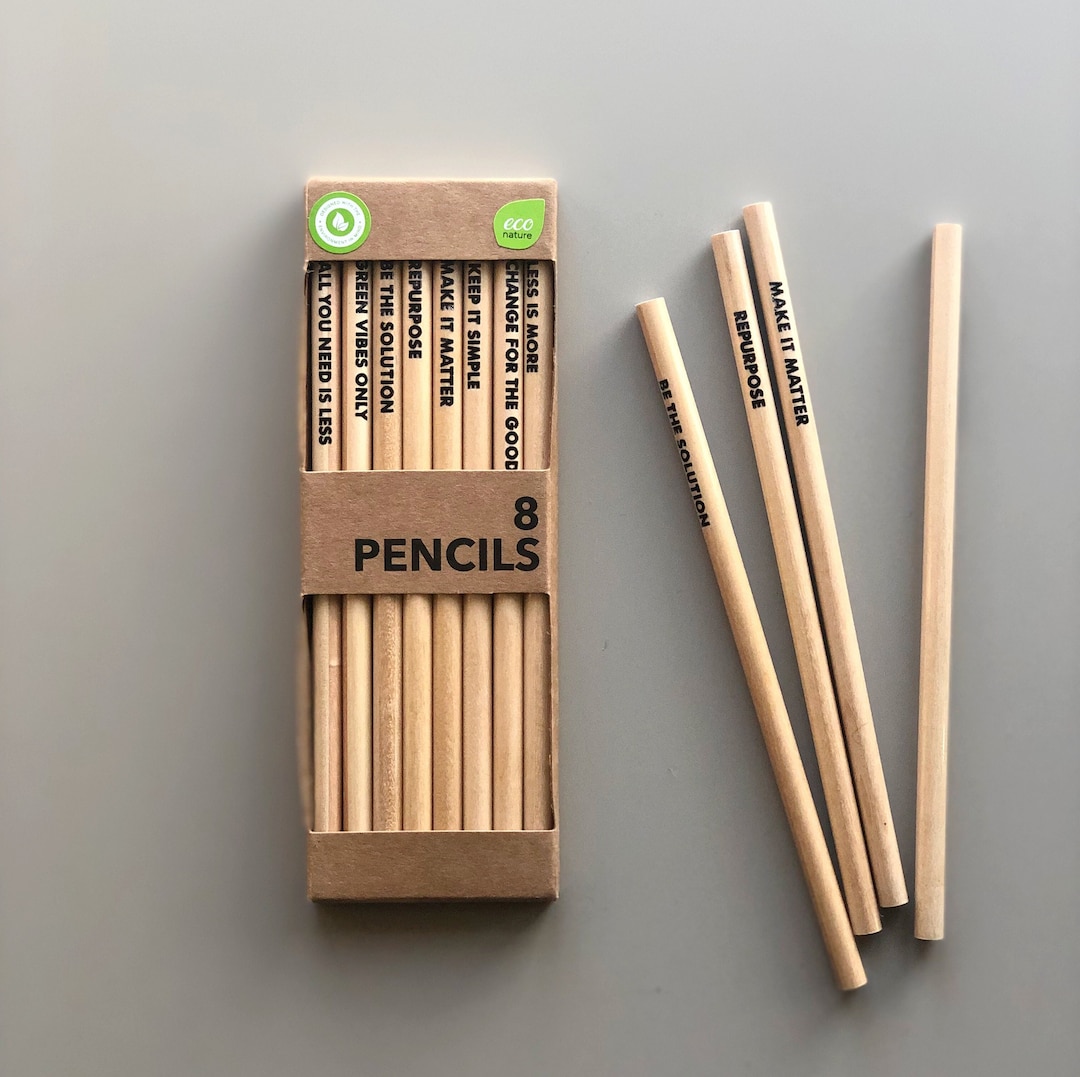 Set of 8 Eco Friendly Wooden Pencils Sustainable Stationary Positivity ...