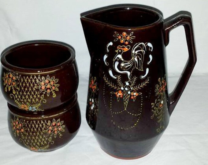 Vintage Redware Rooster Pitcher,redware,redware Pitcher Set,brown ...