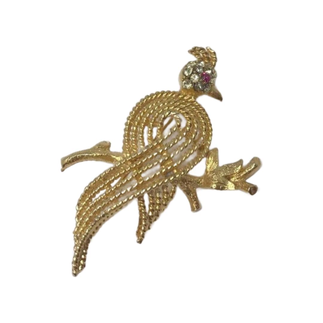 Vintage Gold Bird on a Branch Brooch by BSK - Etsy