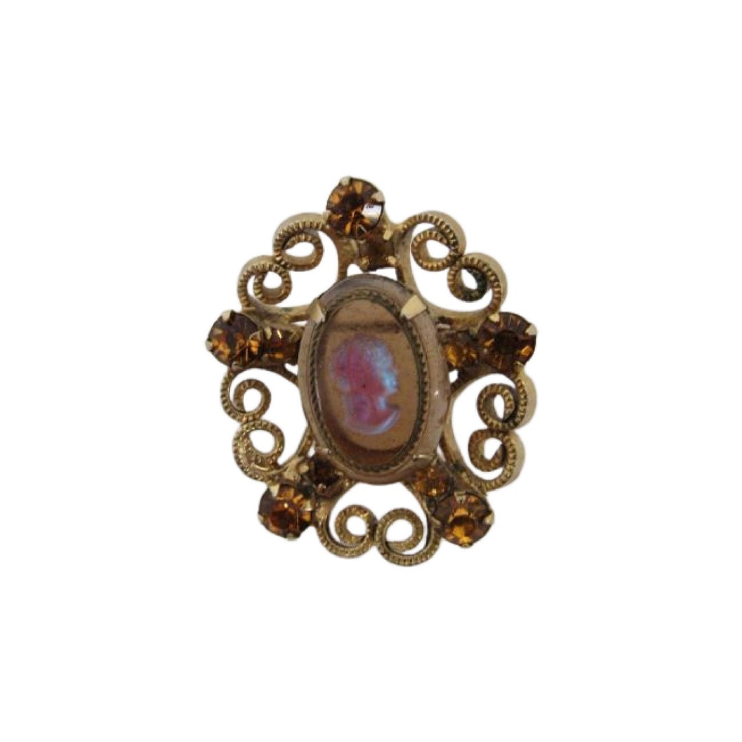 Vintage Rhinestone Lucite Intaglio Neon Cameo Brooch RARE, Free ...