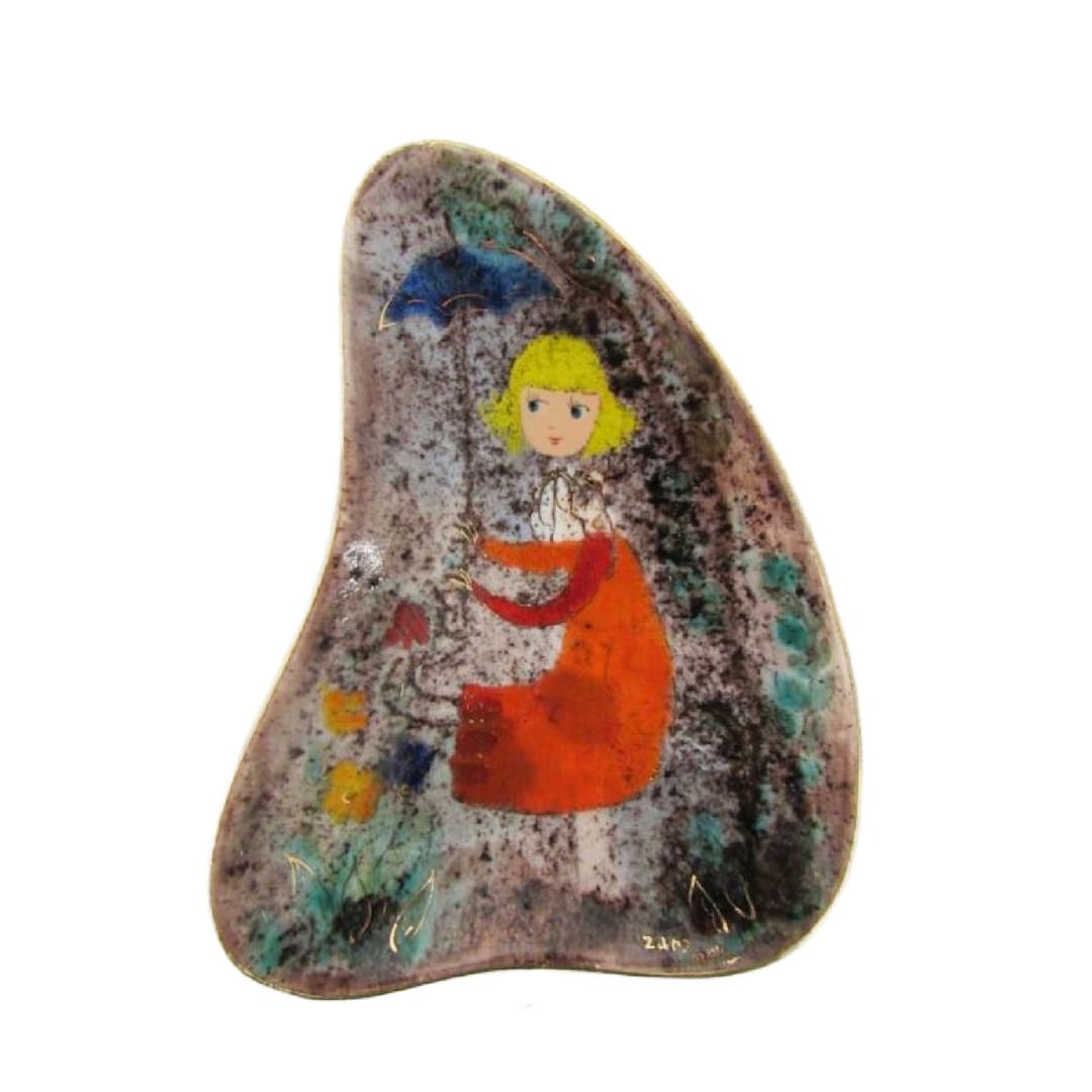 Mid Century German Pottery Hand Painted Girl With Umbrella Wall Hanging ...