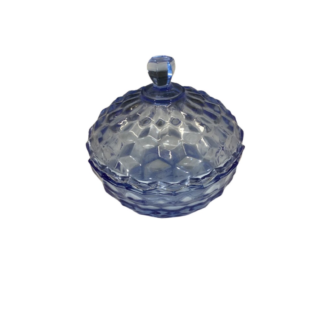 Blue Glass Candy Box With Cube Pattern, Free Shipping - Etsy