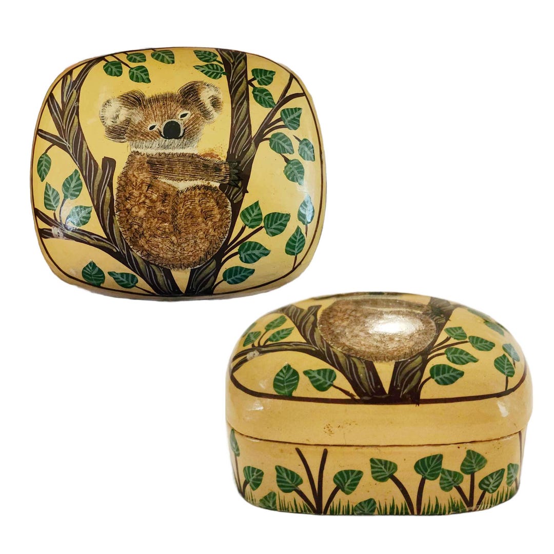 Vintage Kashmir Paper Mache Koala Trinket Box, Free Shipping - Etsy