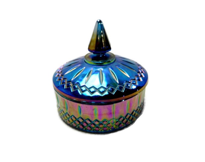 Vintage Blue Carnival Glass Candy Dish With Finial Knob By Indiana Glass Co Etsy
