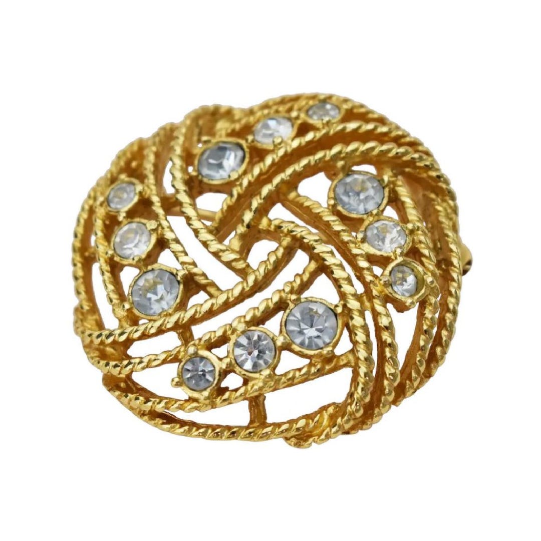 Mid Century Crystal Open Work Round Brooch - Etsy