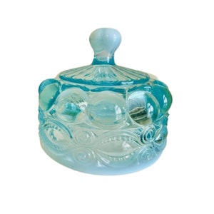 Aqua Blue Opalescent Eye Winker Pressed Glass Butter Dish by Mosser ...