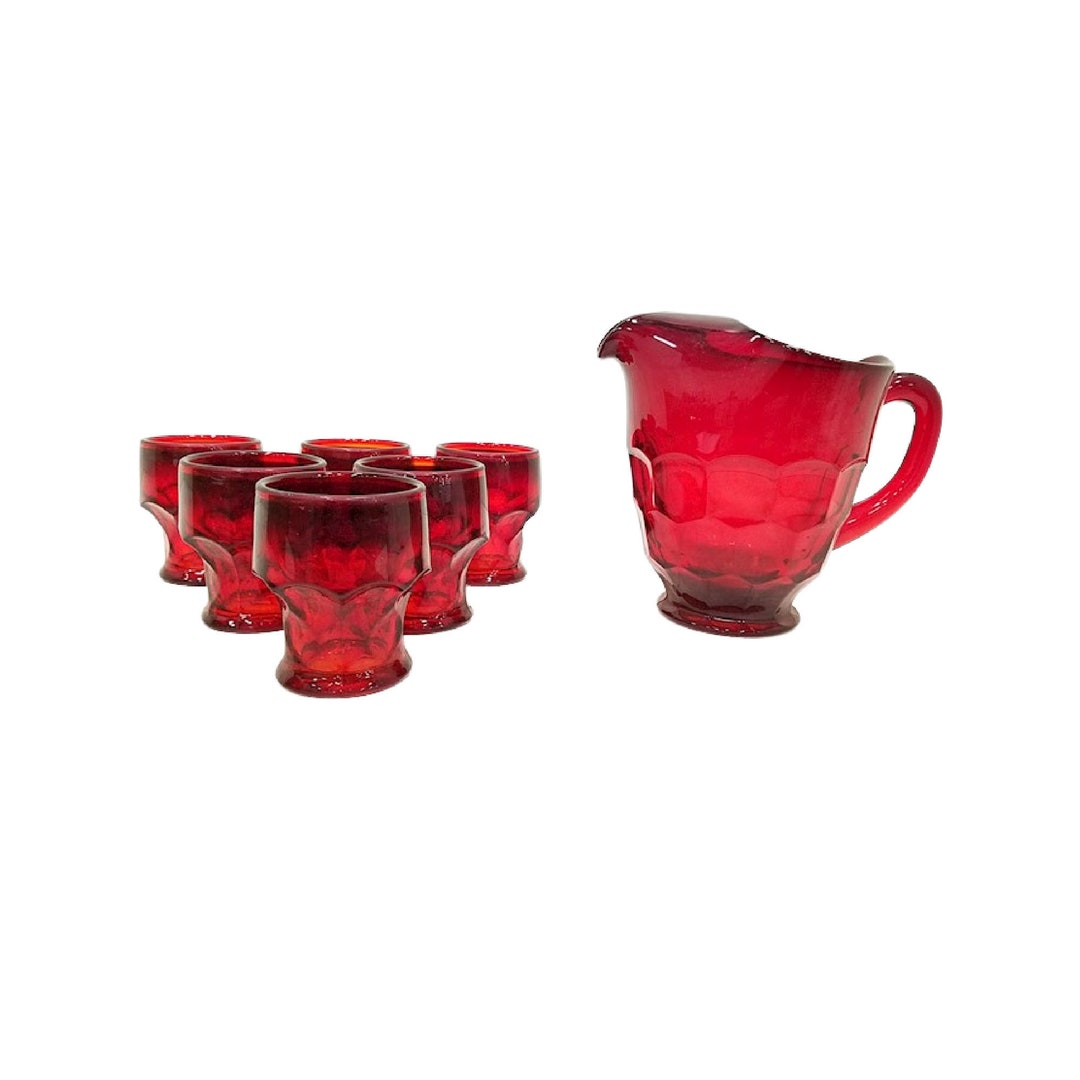 Georgian Red Glass Honeycomb Pitcher Set by Viking Glass, 6 Pc Set ...