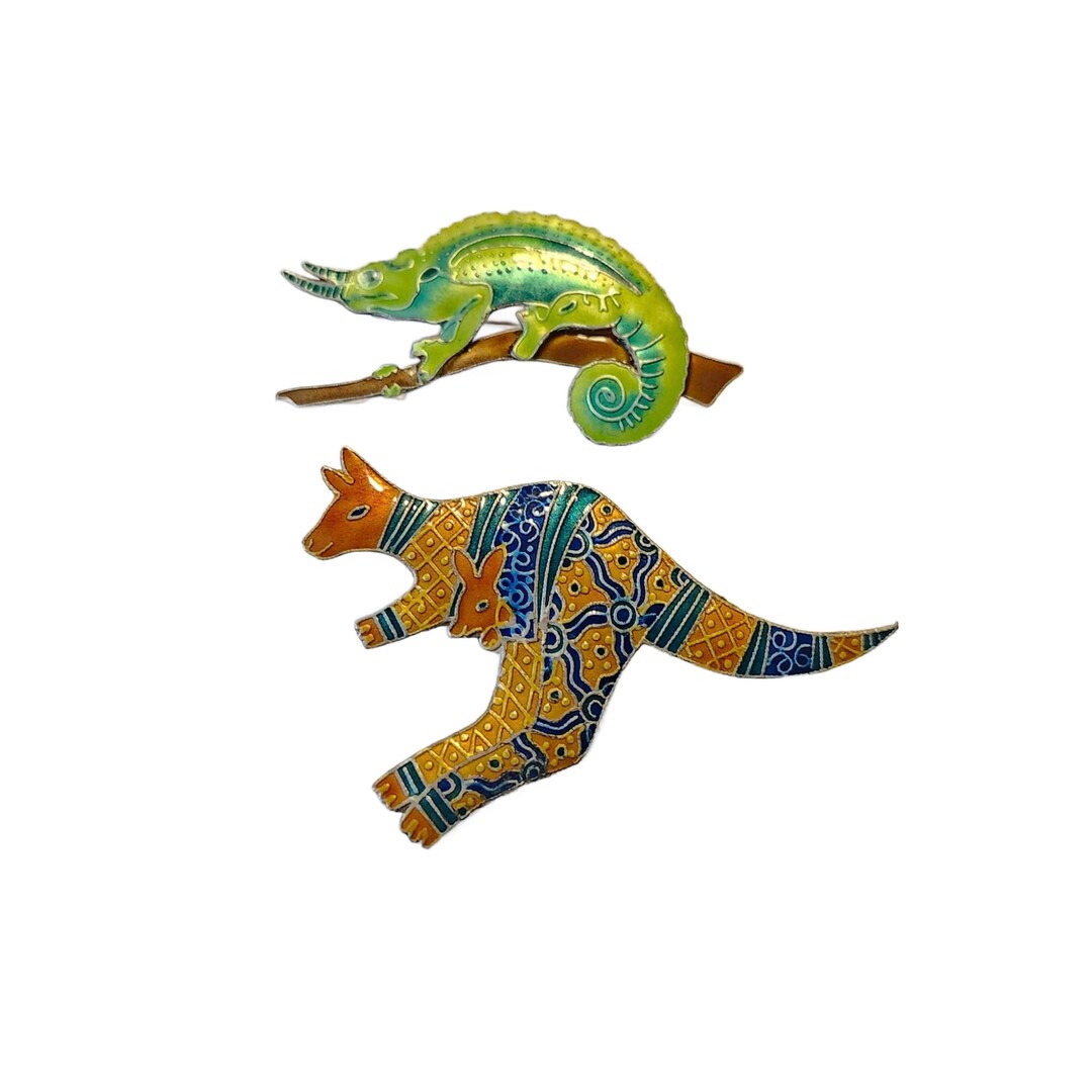 Vintage Tin Litho Animal, Set of 2, Kangaroo Pin, Iguana Pin, Free ...