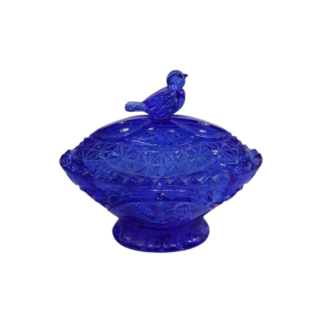 Cobalt Blue Bird Glass Trinket Box by Hofbauer Byrdes - Etsy