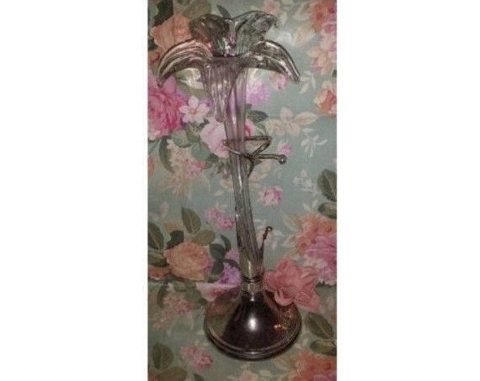 Vintage Oneida Silver Plate, Clear Glass Amaryllis Bud Vase, Oneida ...