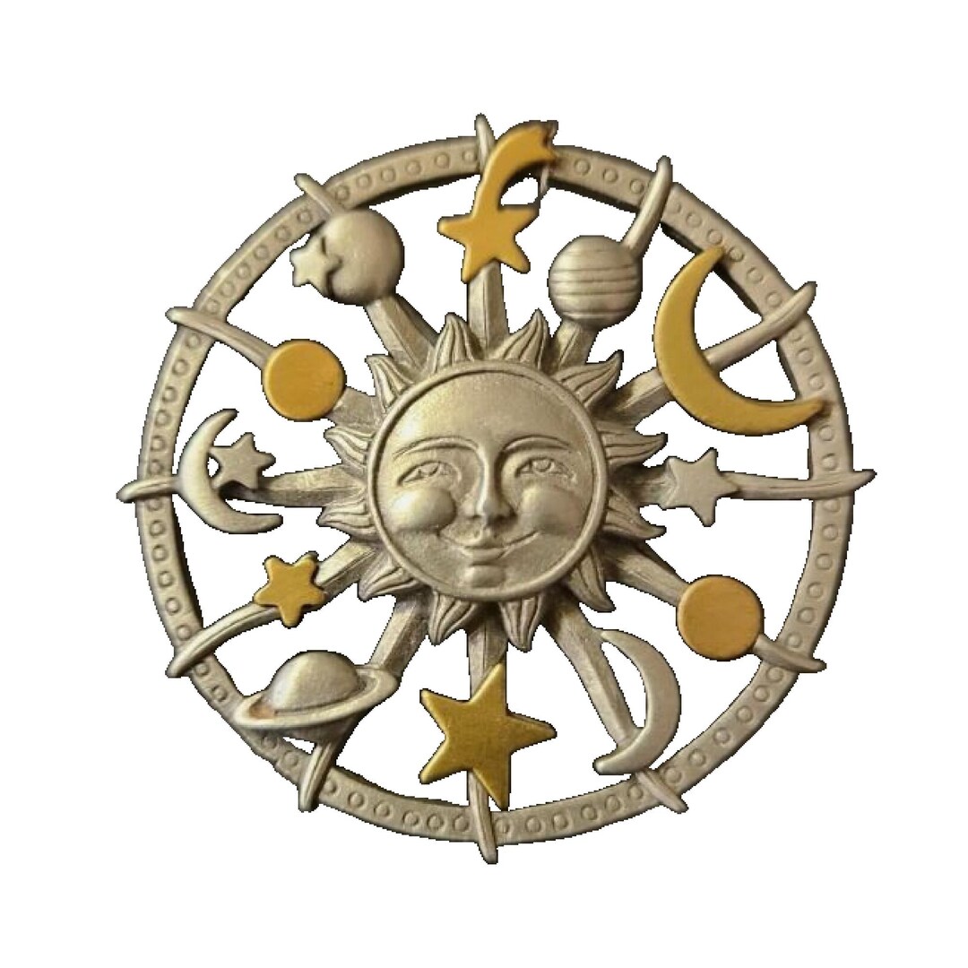 Vintage Pewter Sun, Moon, Stars & Planets Brooch by JJ Jonette, Free ...