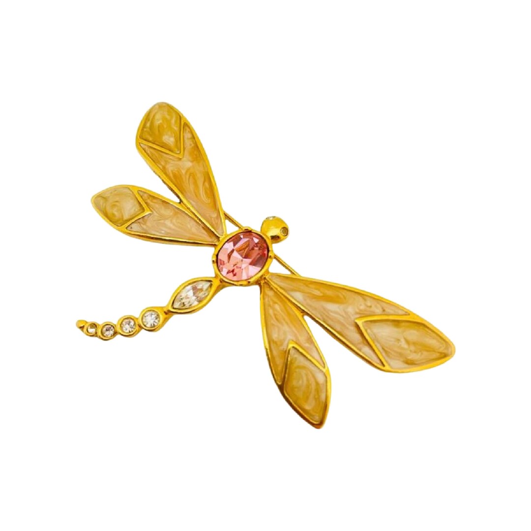Vintage Kenneth Jay Lane Crystal Dragonfly Brooch, Signed 3" Wide, KJL ...