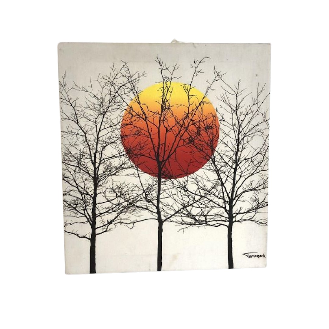 Signed TAMARACK Trees & Orange Red Yellow Moon MCM Screen - Etsy