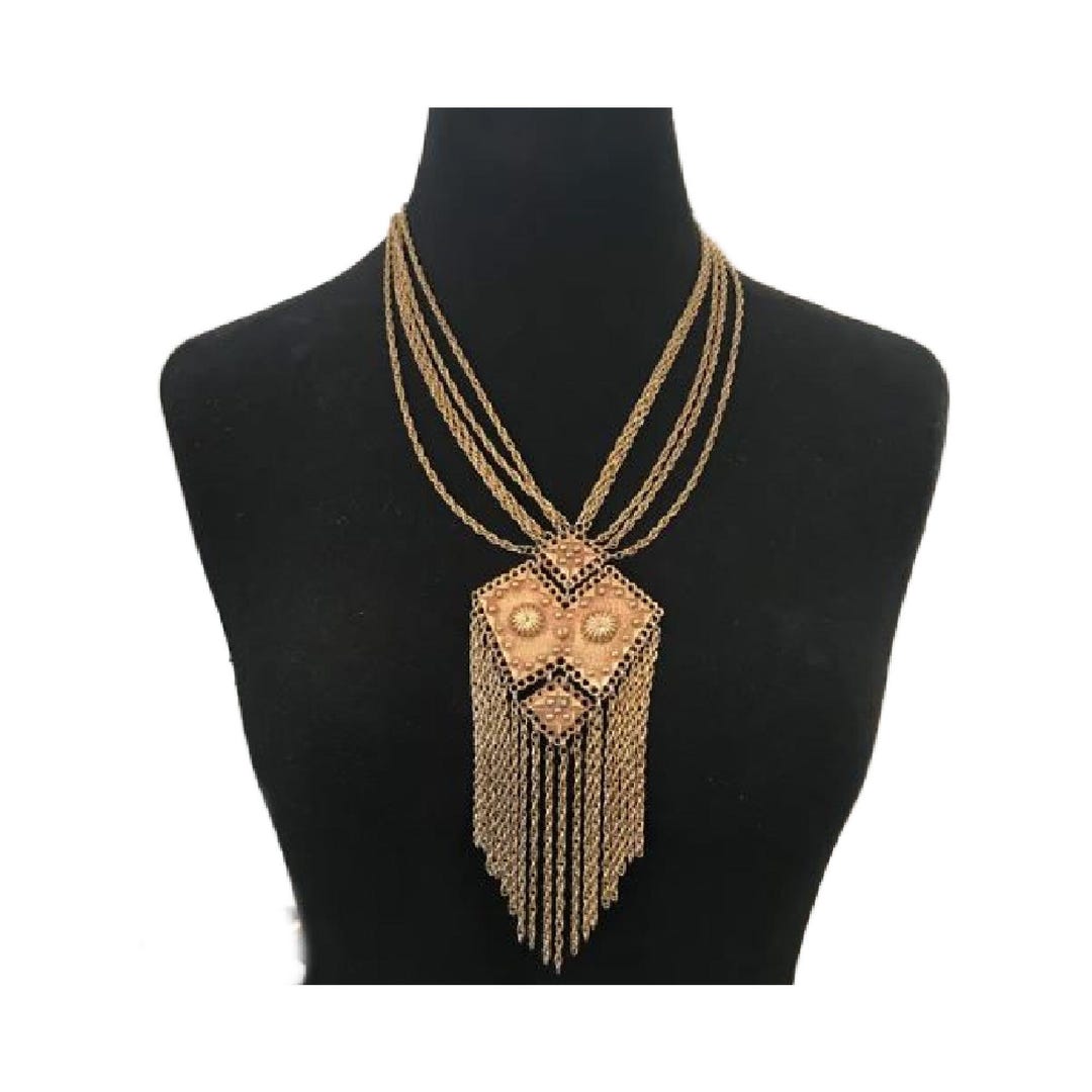 Vintage Kane Gold Articulated Fringe Necklace, Egyptian Revival, 1970s ...