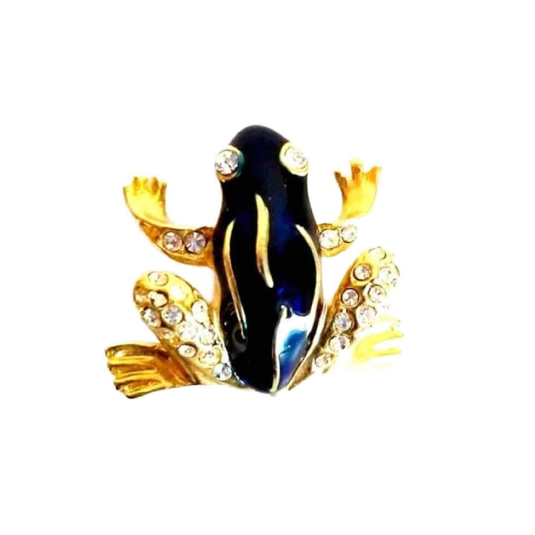 Vintage Enamel Gold Tone Frog Brooch With Swarovski Crystals, Free ...