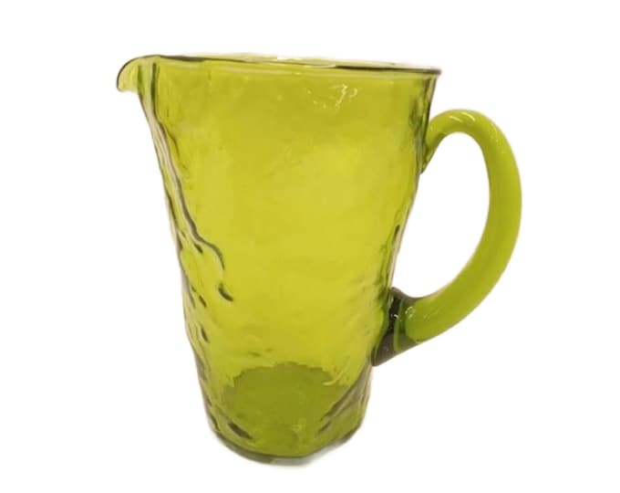 Vintage Green Crinkle Glass Pitcher by Morgantown Glass, Tijuana ...