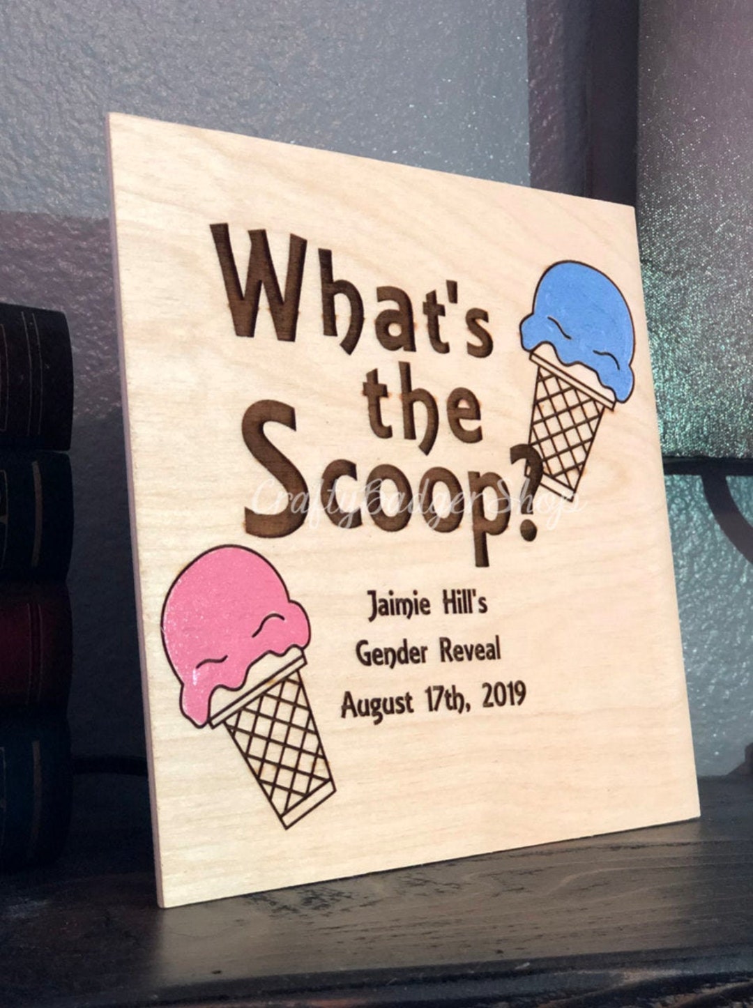Engraved Painted Sign What's the Scoop Gender Reveal Custom Sign - Etsy