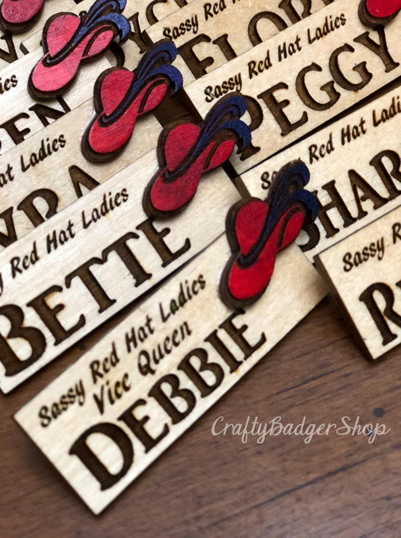 Fancy Red Hat Classy Ladies Name Tag - Etsy
