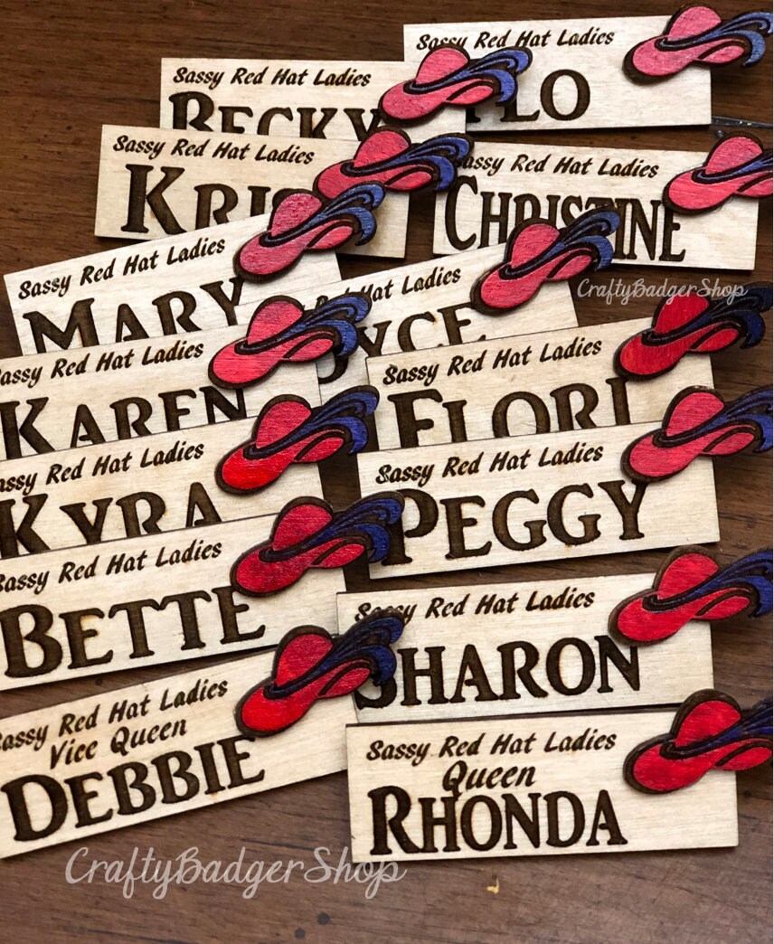 Fancy Red Hat Classy Ladies Name Tag - Etsy