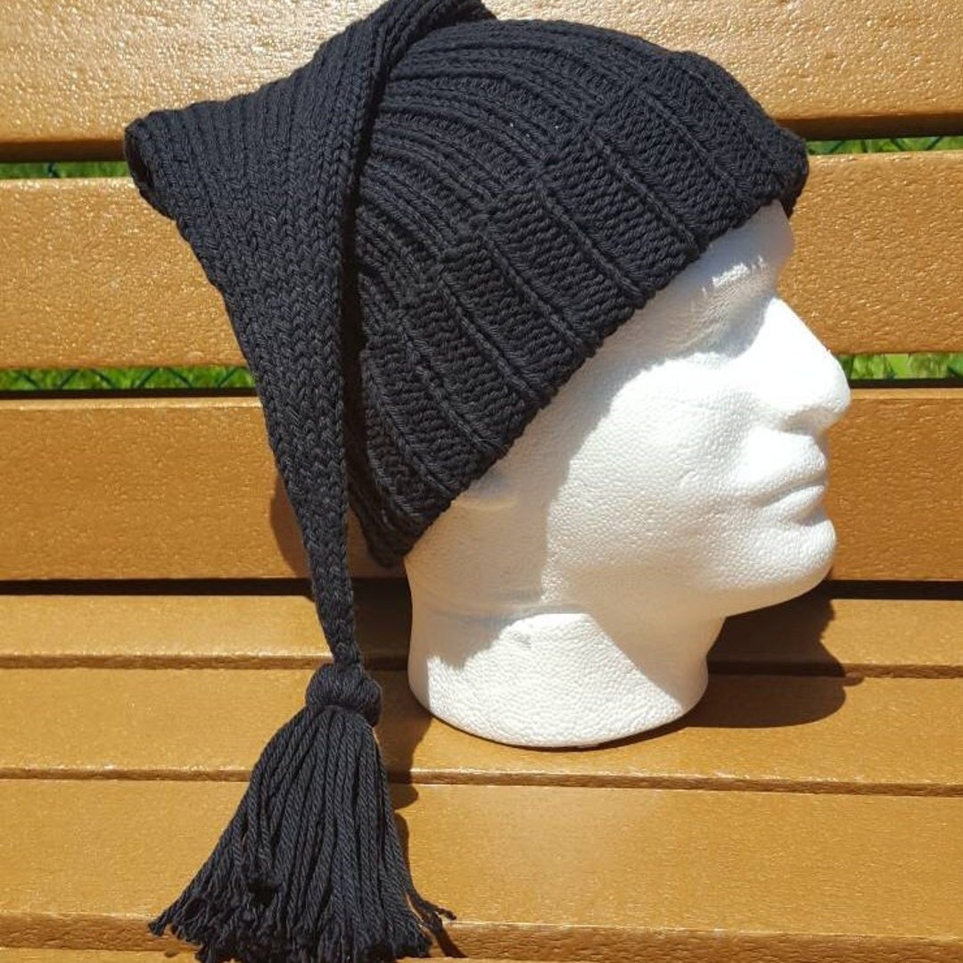 Hand Knit Cotton Scrooge Hat: Black Goth Sleeping Cap - Etsy