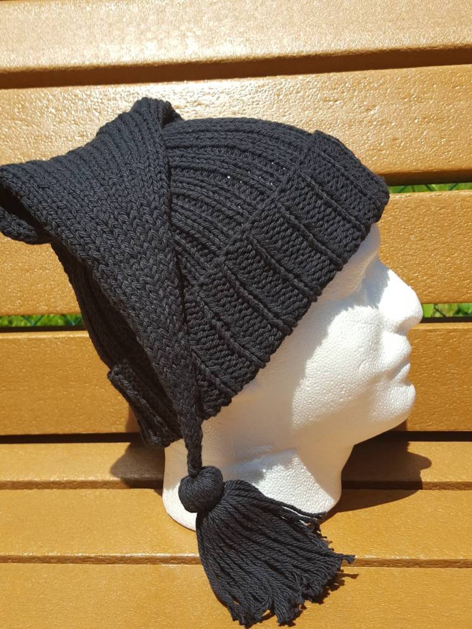 Hand Knit Cotton Scrooge Hat: Black Goth Sleeping Cap - Etsy