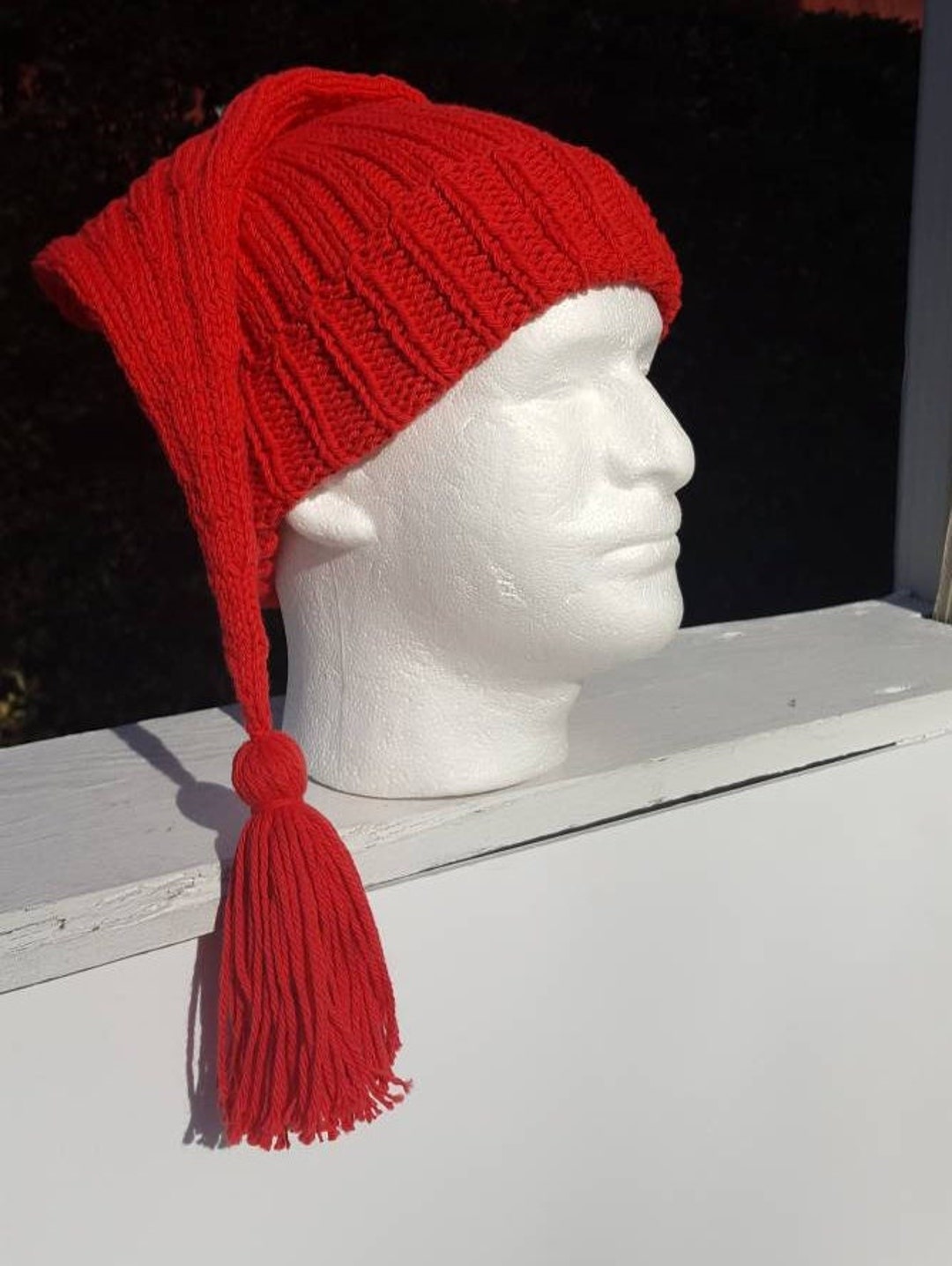 Hand Knit Cotton Smee Hat: Red Pirate Costume Cap With Tassel - Etsy