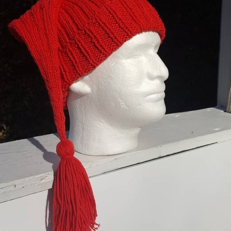 Red Knit Hat With Tassel - Etsy