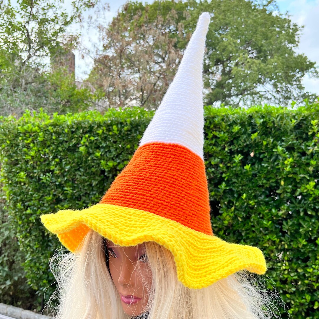 Candy Corn Witch Hat, Halloween Costume, Orange Wizard Hat Orange ...