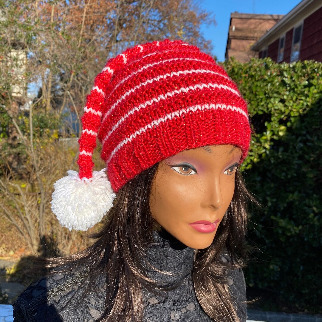 Sparkly RED Elf Hat, Fantasy Elfie Hat, Pom Pom Pink Hat, Red Beanie ...