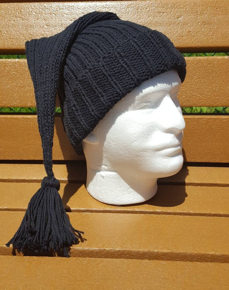 Hand Knit Cotton Scrooge Hat: Black Goth Sleeping Cap - Etsy