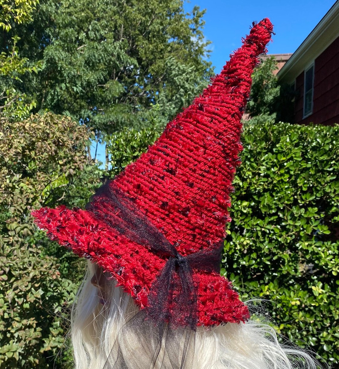 Red Witch Hat, Red Wizard Fuzzy Hat, Unique Red Halloween Hat, Red ...