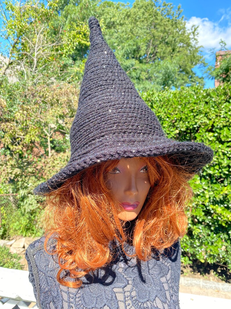 Black Witch Hat Sparkly Wizard Hat Fantasy Hat Cosplay Hat | Etsy