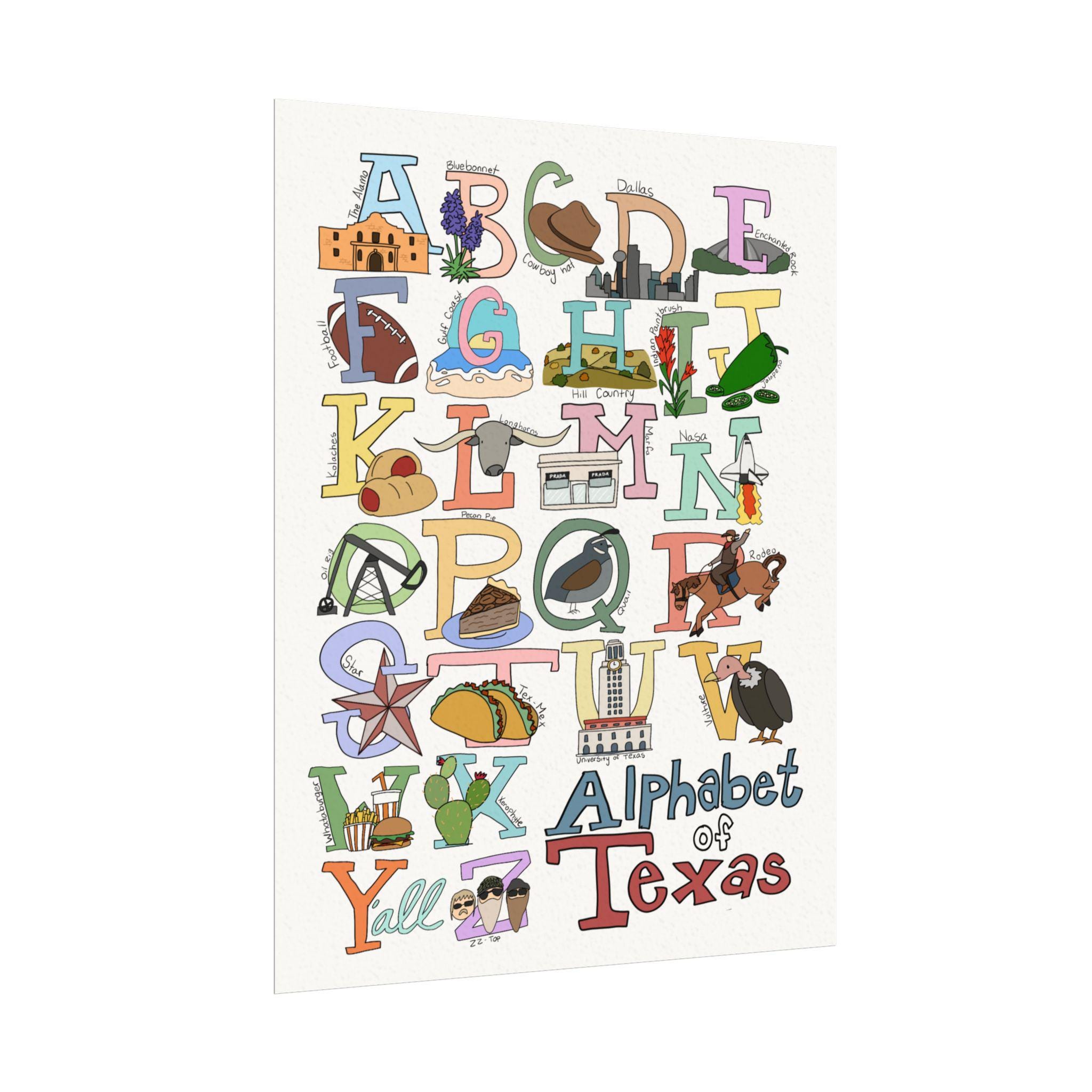 Texas Alphabet Art Print Colorful Watercolor Poster, Modern Wall Decor ...