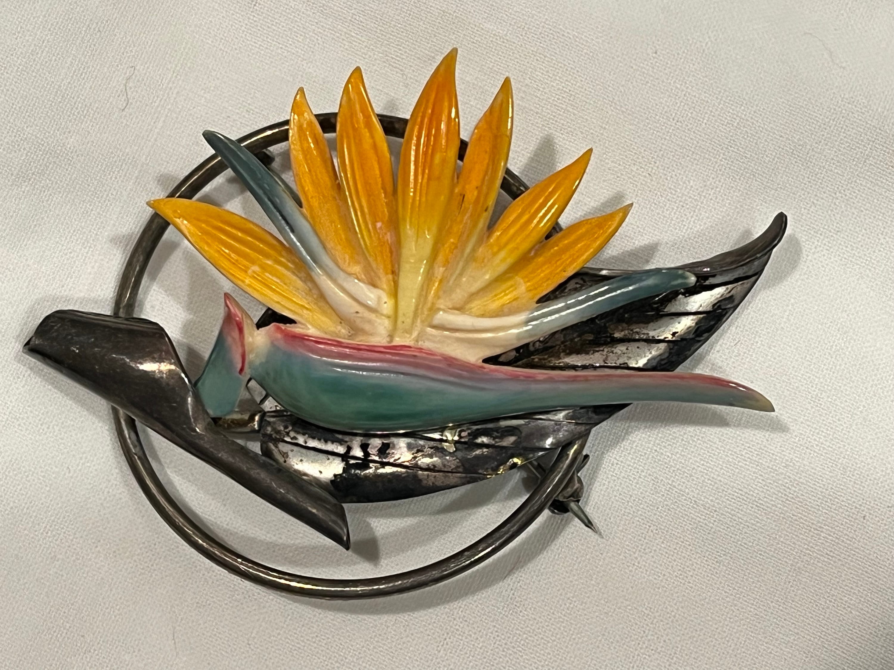 Vintage MING'S HONOLULU HAWAII Bird of Paradise Sterling Silver Brooch ...