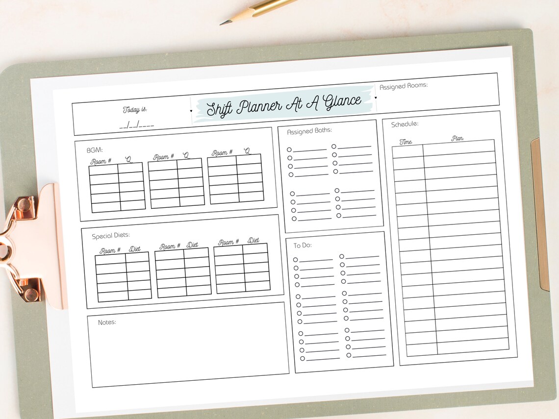 CNA Shift Organizer and Planner Blue | Nursing Assistant Vitals Signs ...