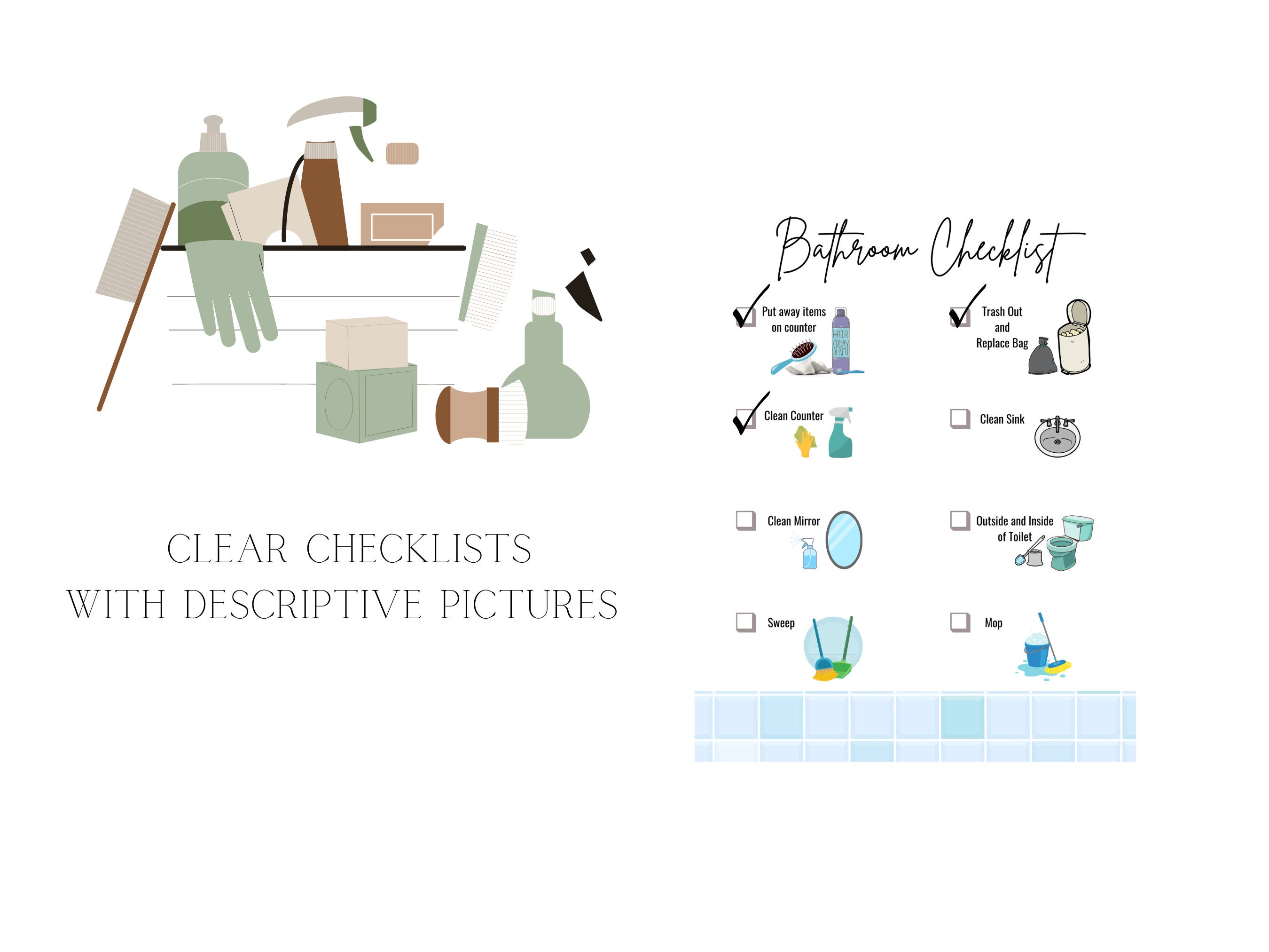 Picture Chore Chart Bundle | Bedroom, Kitchen, and Bathroom Cleaning ...