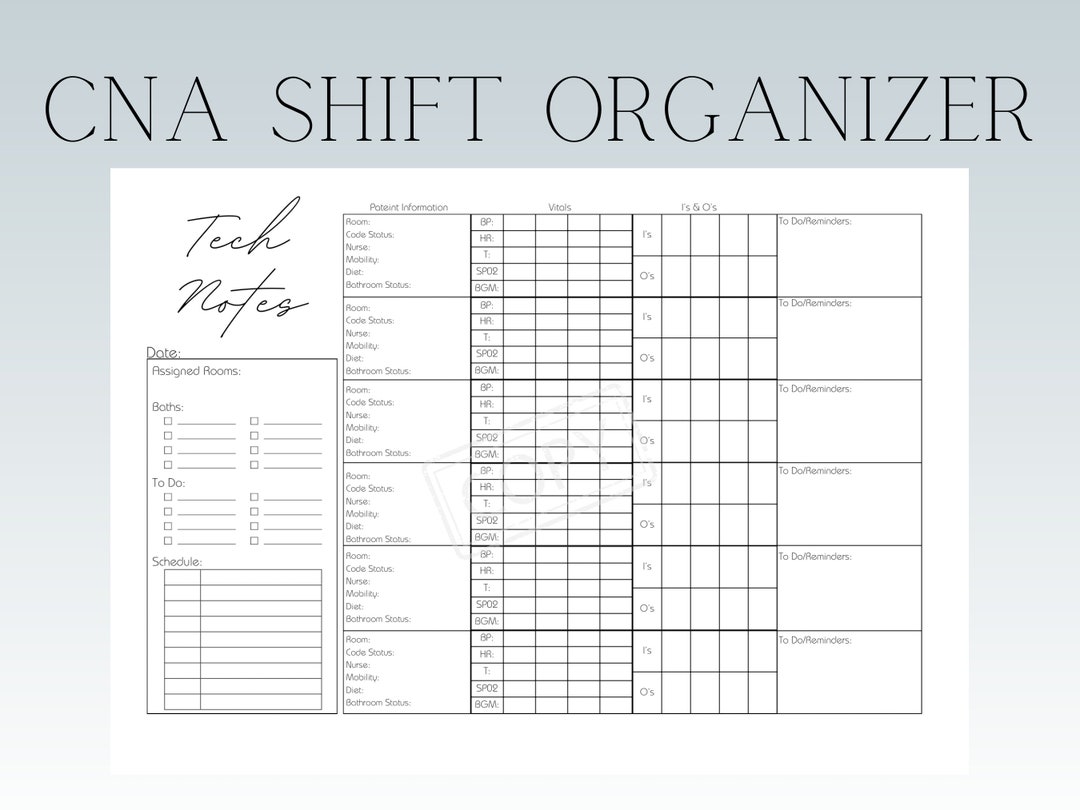 6 Patient Cna/pct/tech Report Sheet, Shift Organizer and Planner ...