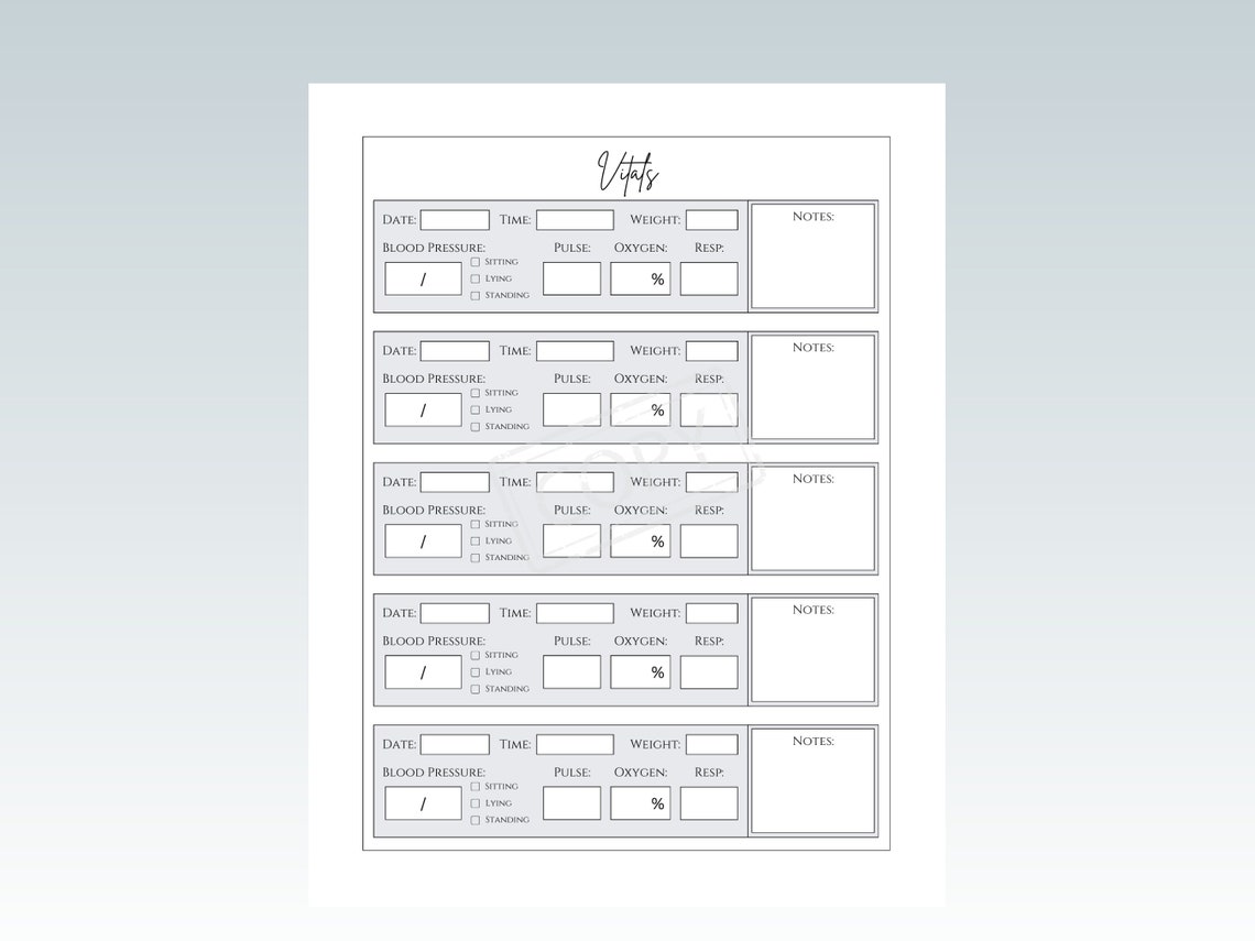 Vital Signs Tracking Sheet | Digital Printable PDF Template Note ...